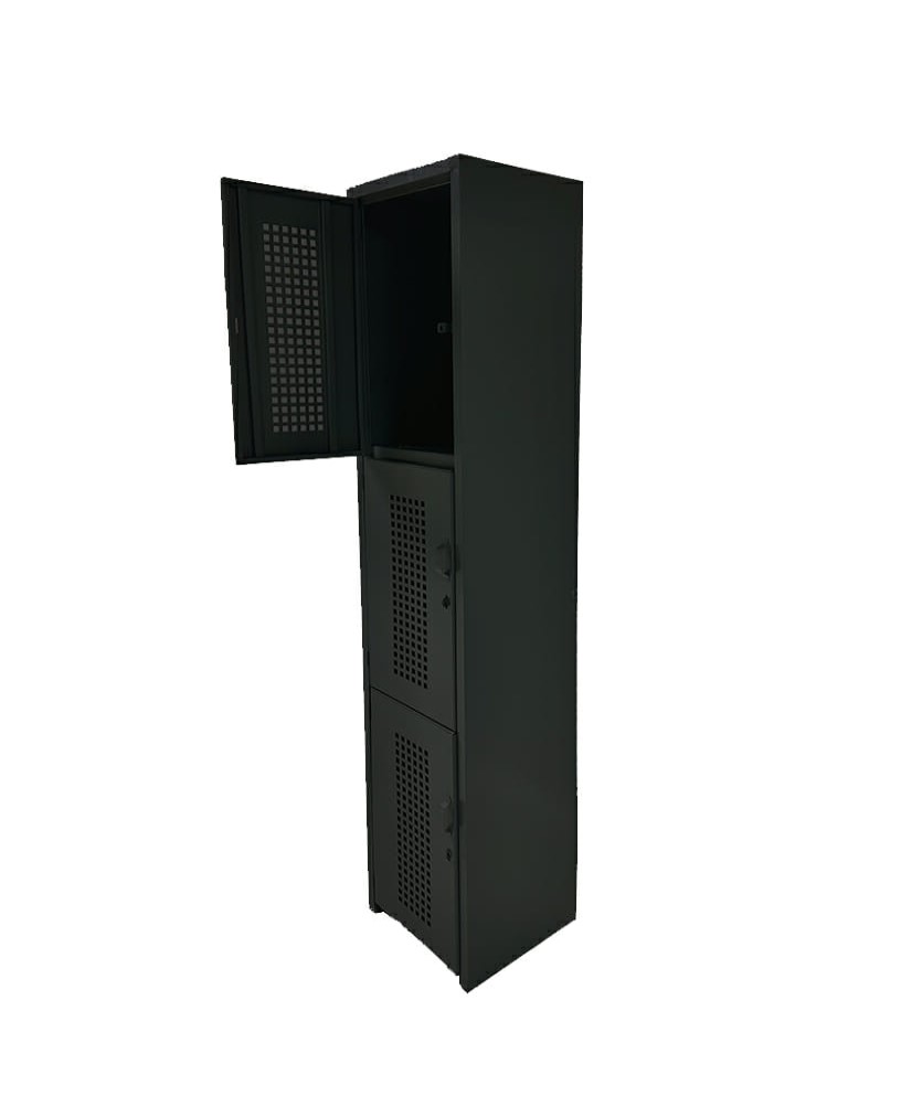 Locker metálico de 3 Puertas 1.80 x 38 x 37 Perforado color negro ...