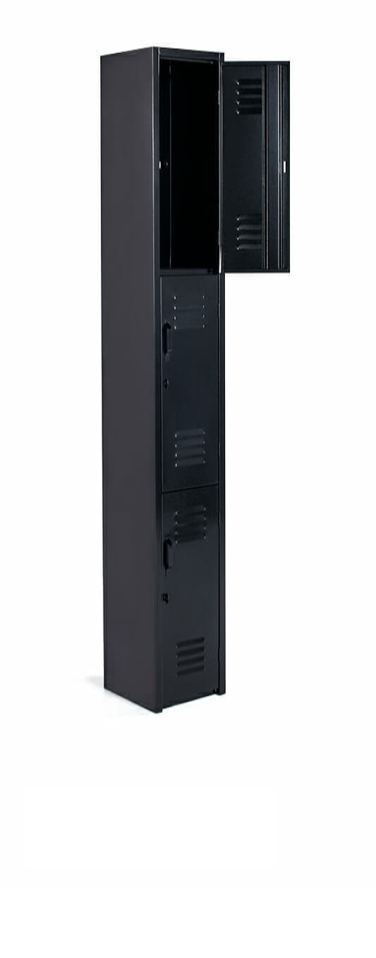 Locker metálico 3 puertas 1.80 x 38 x 45 color negro - TuOficina.mx